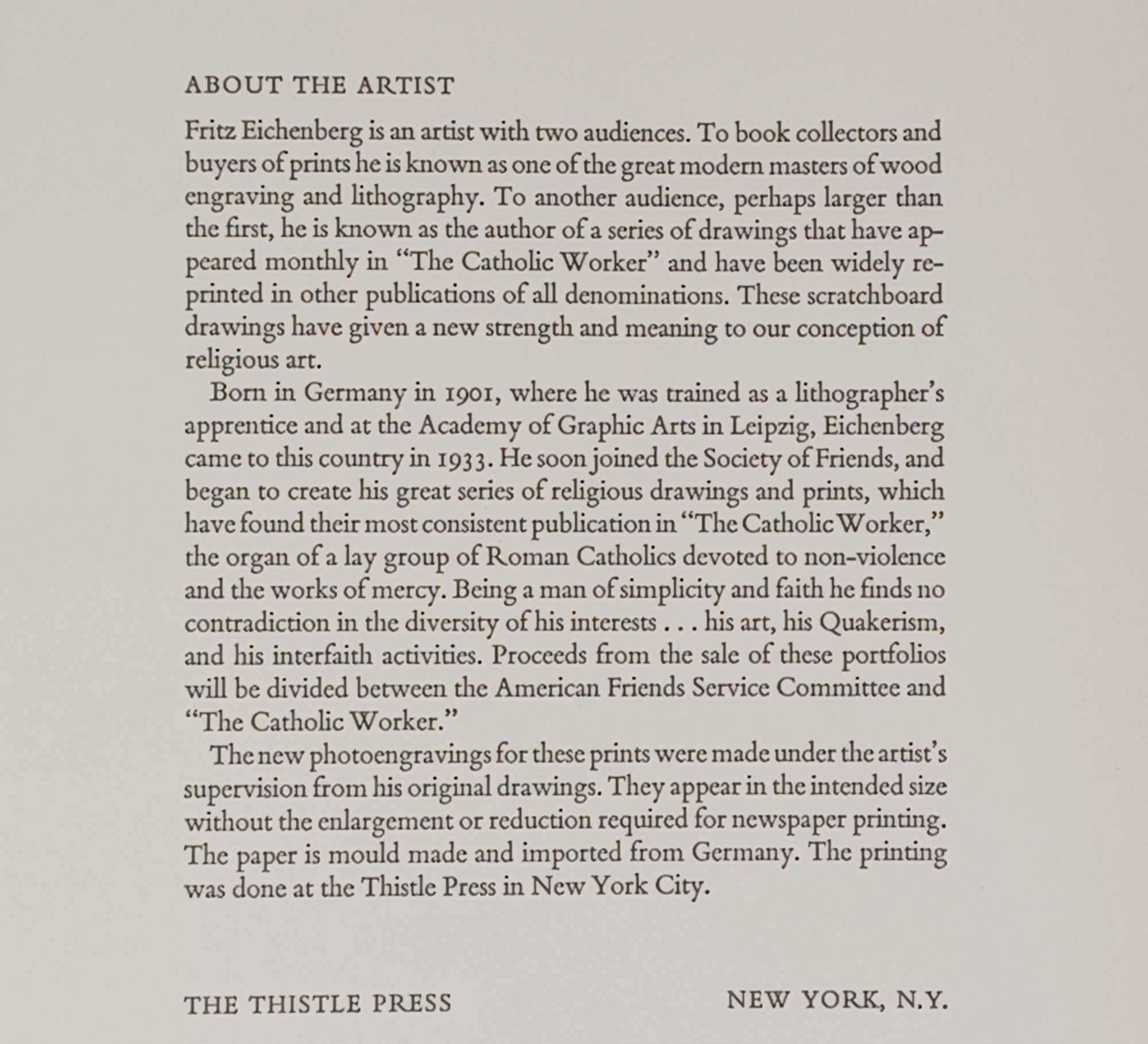 Eight Prints from the Drawings appearing in "The Catholic Worker ...